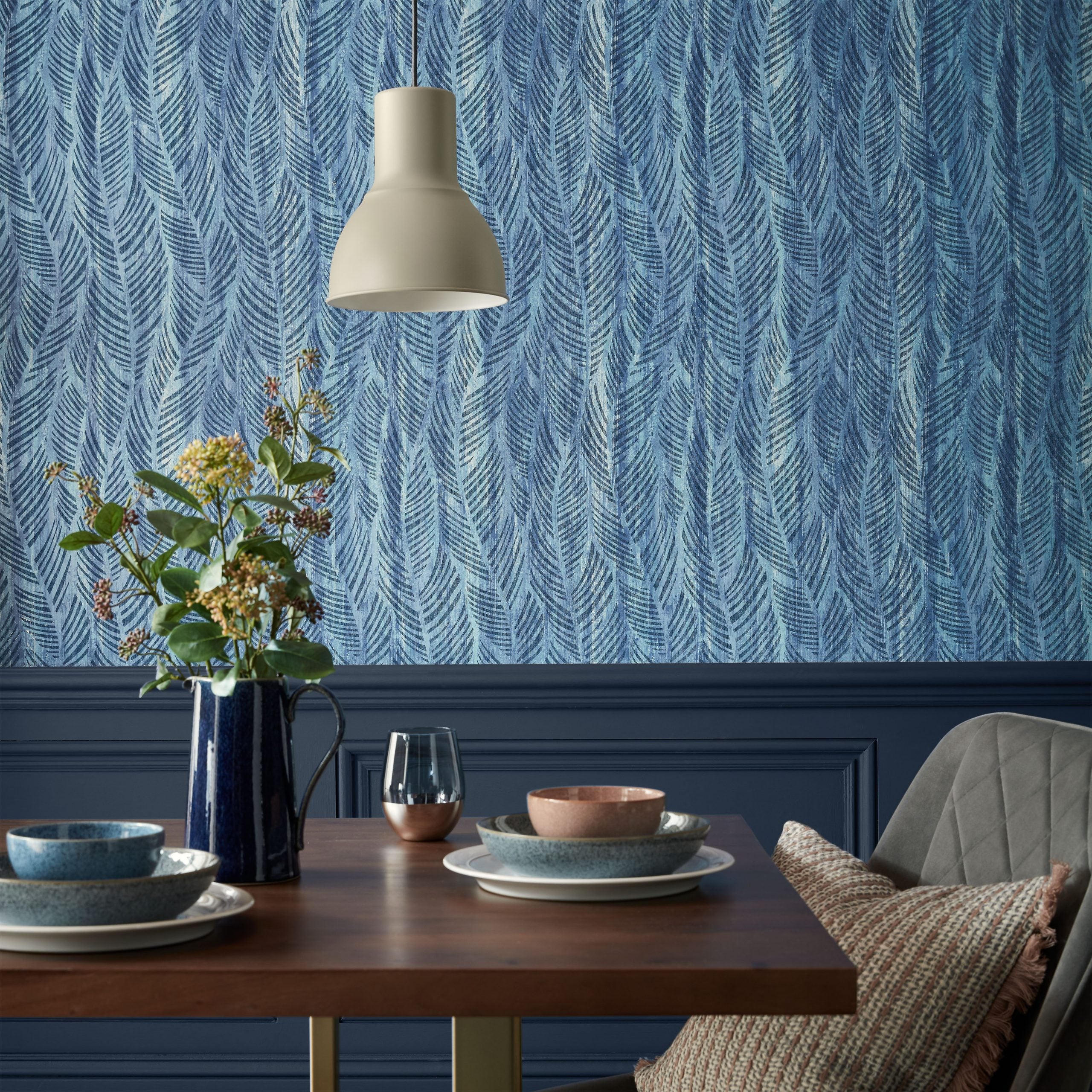 Bramble Blue Dusk Bead Wallpaper | Willow | 1838 Wallcoverings