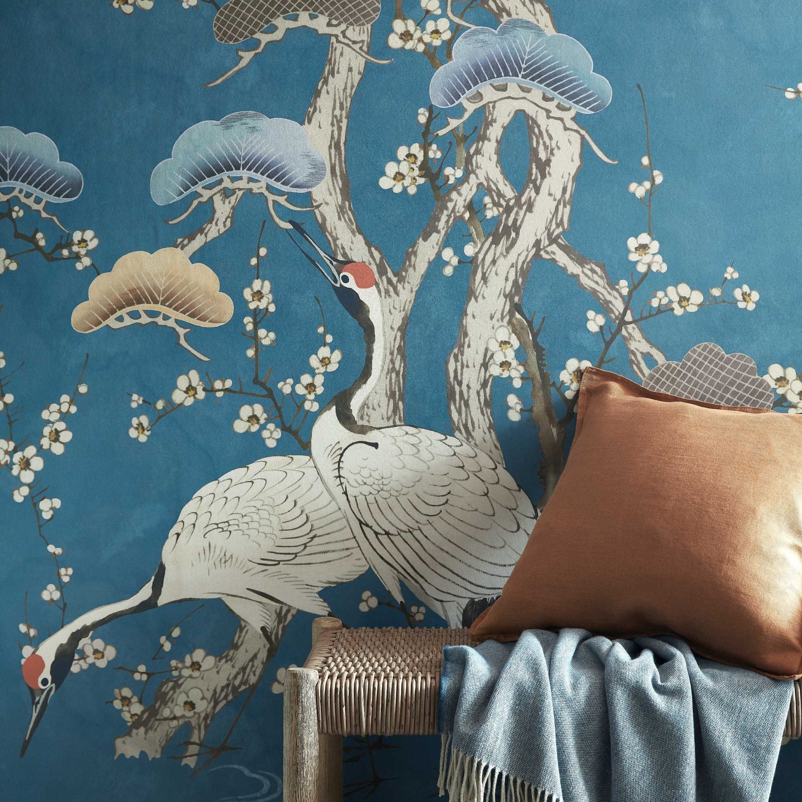 Kyoto Blossom - Prussian Blue | V&A Wall Mural | 1838 Wallcoverings