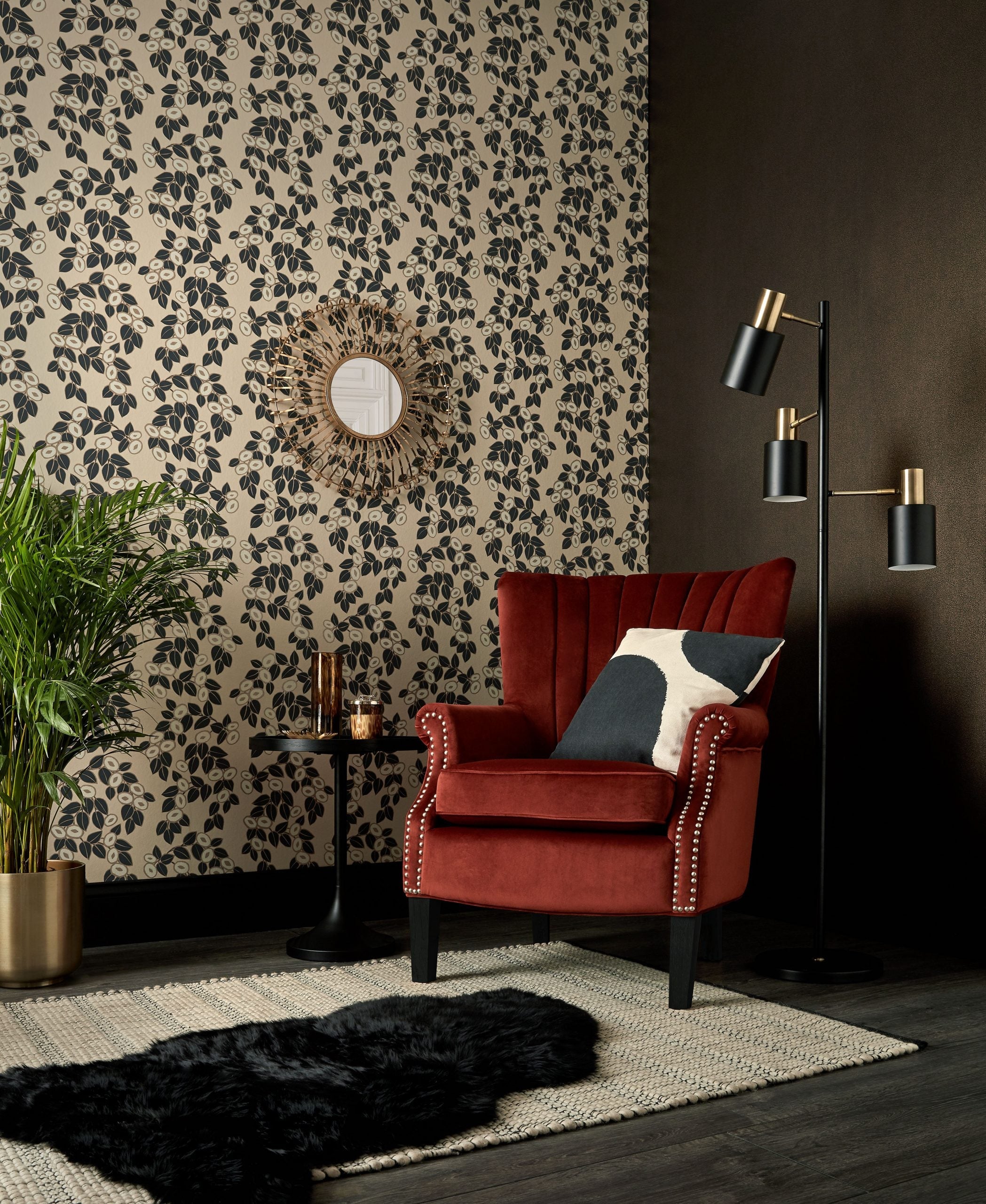 Rosetta Jet Wallpaper | Elodie Collection | 1838 Wallcoverings